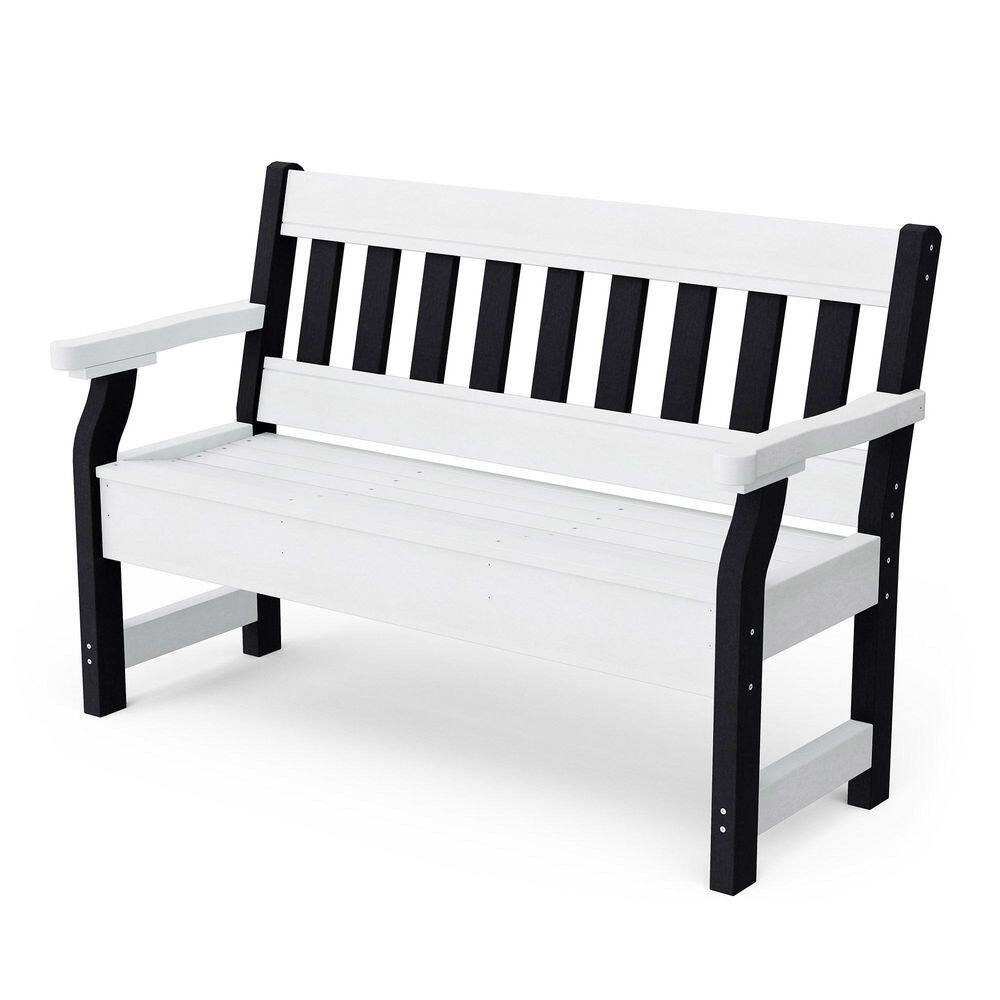 Wildridge Heritage White and Black HDPE Plastic Outdoor Garden Bench ...