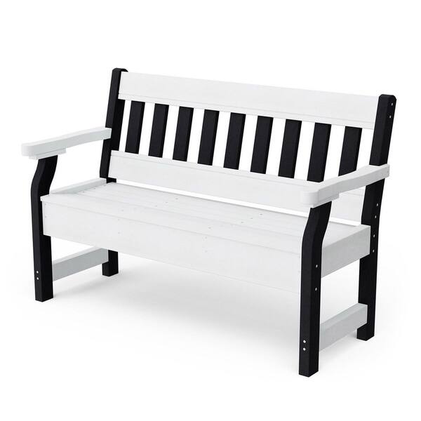 Wildridge Heritage White and Black HDPE Plastic Outdoor Garden Bench ...