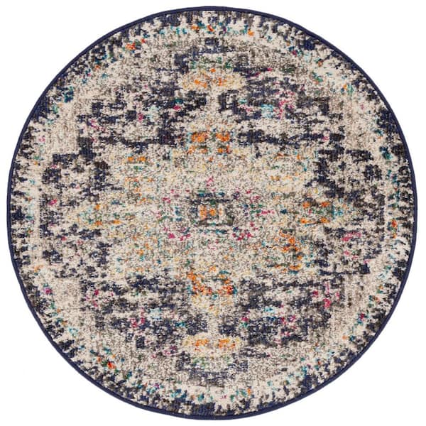 SAFAVIEH Madison Black/Gold 4 ft. x 4 ft. Distressed Border Round Area ...