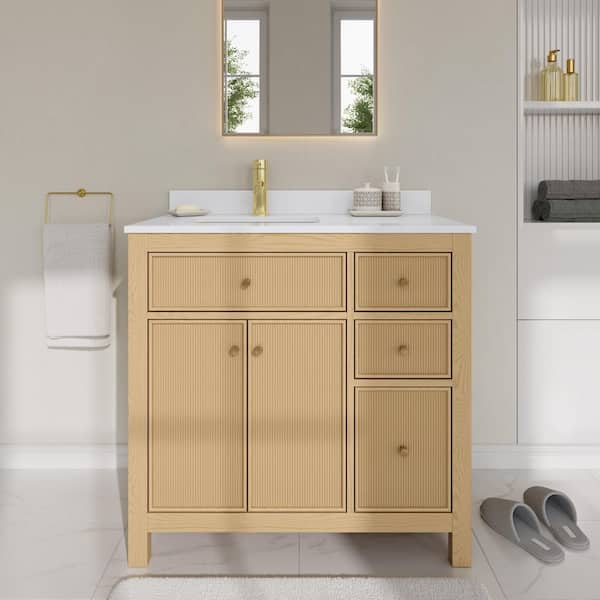 Wyndham Collection Pendry 36 in. Single Freestanding Tanned Oak Bath ...