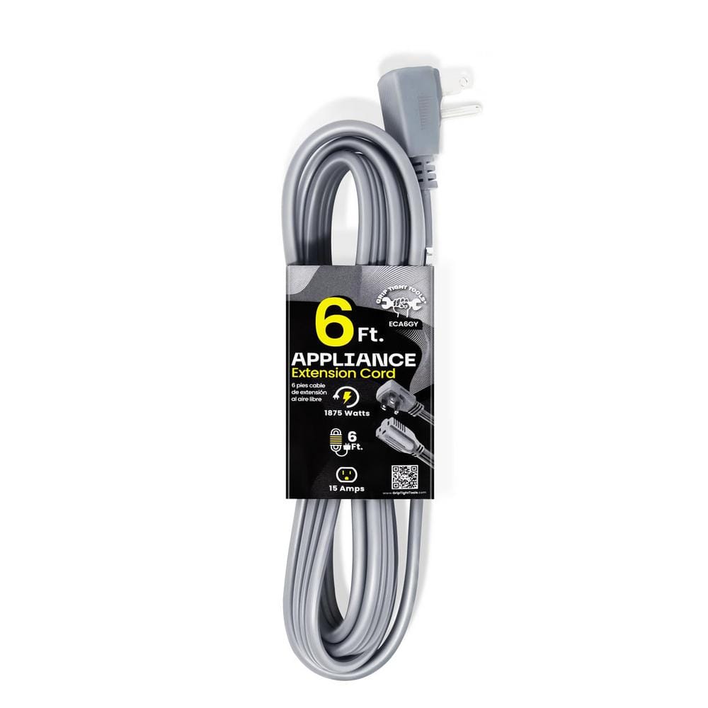 GRIP TIGHT TOOLS 6 ft. 14/3 SPT, Indoor Appliance Extension Cord, Gray ...