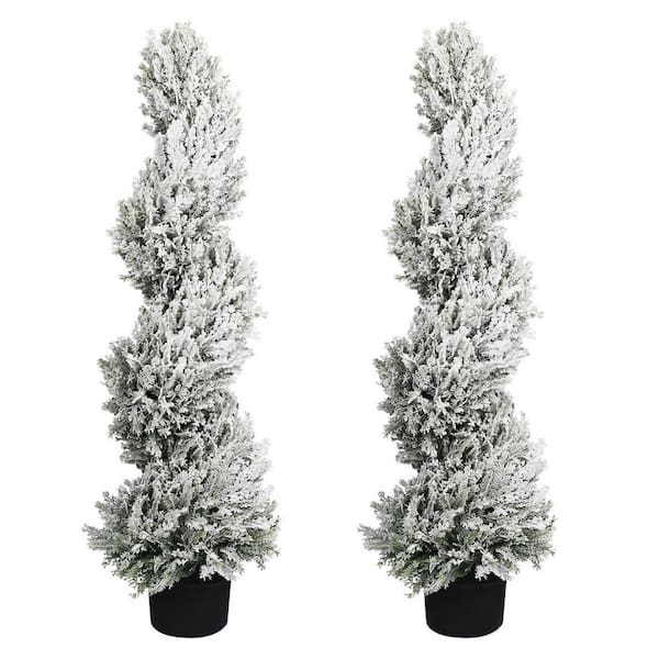 HOYMN 3 ft. Artificial Frosted Dual-Tone Cedar Spiral Tree in Black Pot ...