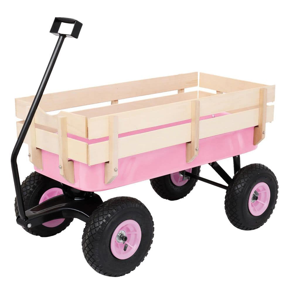Karl home 2.8 cu. ft. Outdoor Steel Wagon Garden Cart with Wood Side ...