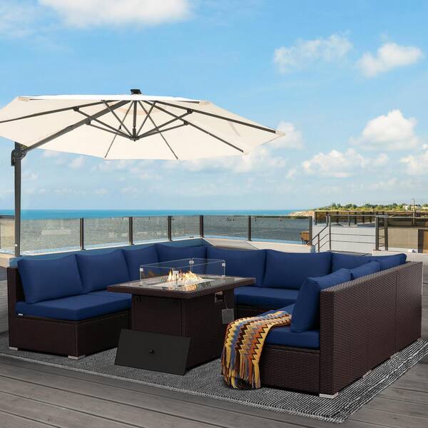 NICESOUL Large Size 9-Pieces Espresso Wicker Patio Conversation Deep ...