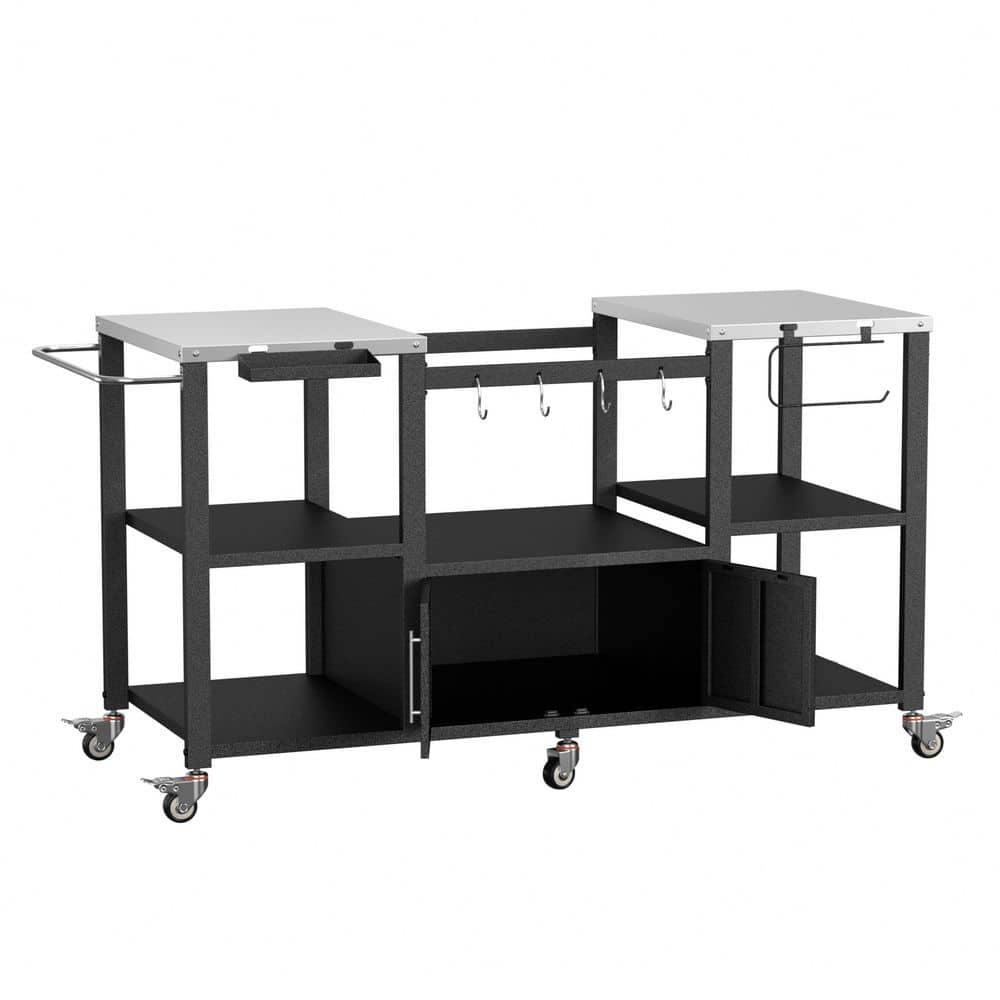VEIKOUS 65 in. W Outdoor Stainless Steel Grill Cart Table Stand for Big ...