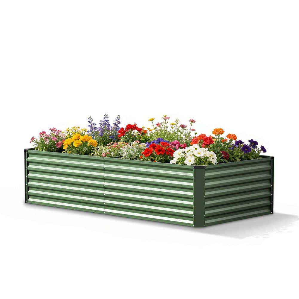 Pocassy 6 ft. x 3 ft. x 2 ft. Green Outdoor Steel Raised Garden Bed ...