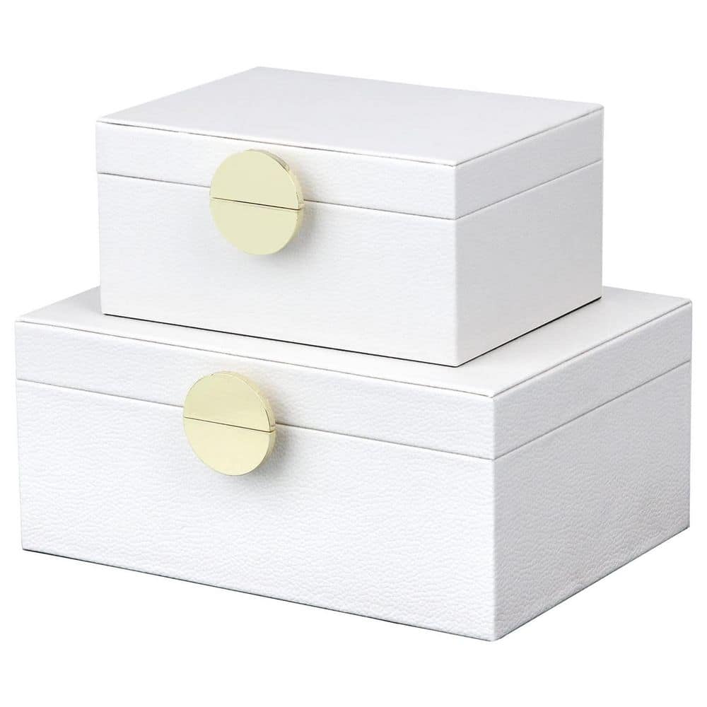 White 9 in. x 4 in. Faux Leather Decorative Box Set of 2 Z0C2STVW9F ...