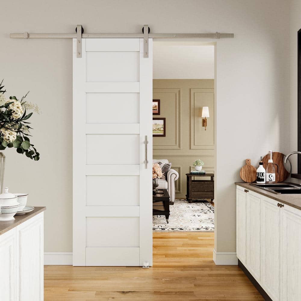 EH PUERTA 28 in. x 80 in. White Primed 5 Lite Pattern Paneled MDF ...