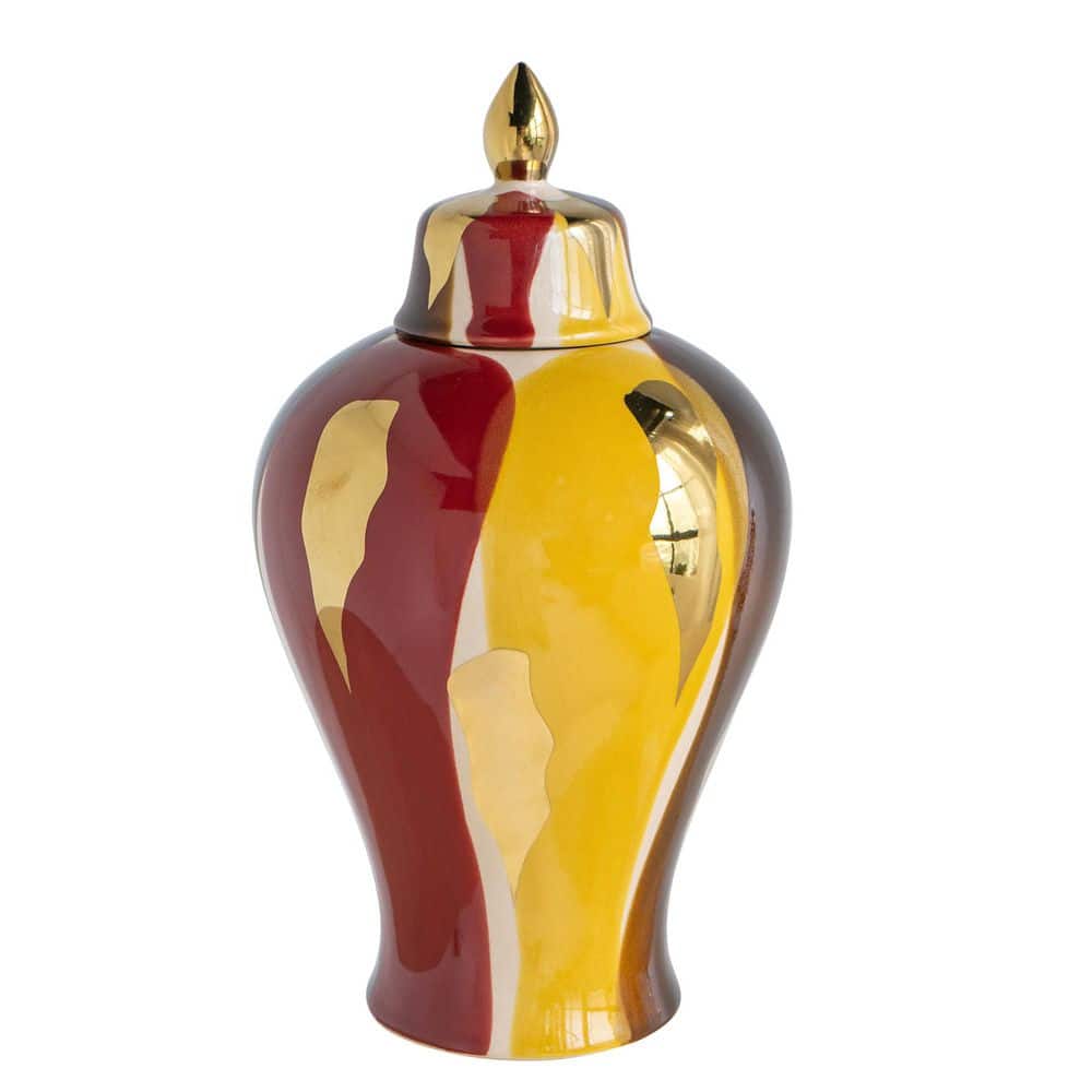 14 in. Round Ceramic Jar with Artistic Multicolored Finish Finish for ...