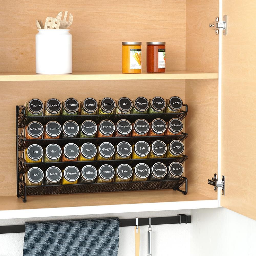 Numhew 4-Tier Black Spice Rack Organizer with 36-Spice Jars, 386-Spice ...