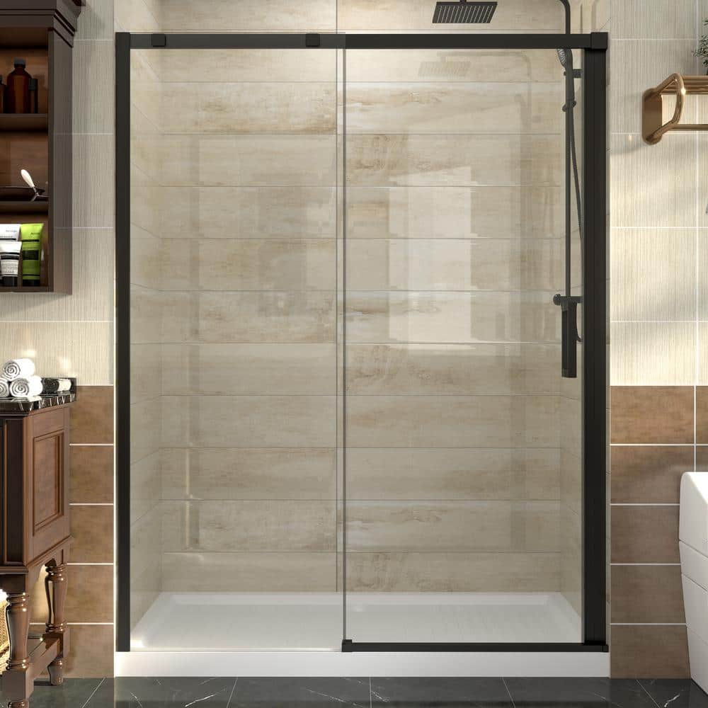WELLFOR 60 in. W x 74 in. H Sliding Semi Frameless Double Shower Door ...