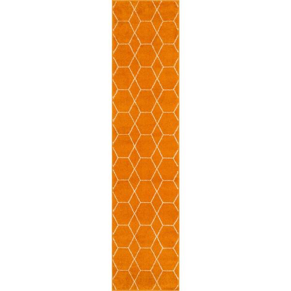 StyleWell Trellis Frieze Orange/Ivory 2 ft. x 8 ft. Geometric Runner ...