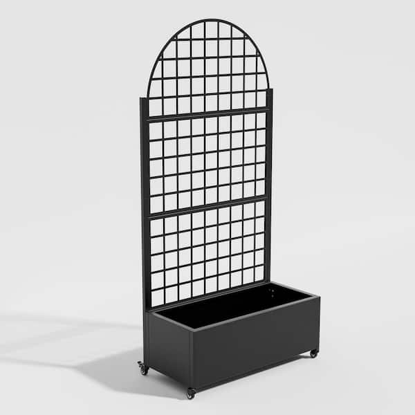 73 in. H x 35 in. W Black Metal Arch Wall Planter Box with Trellis for ...
