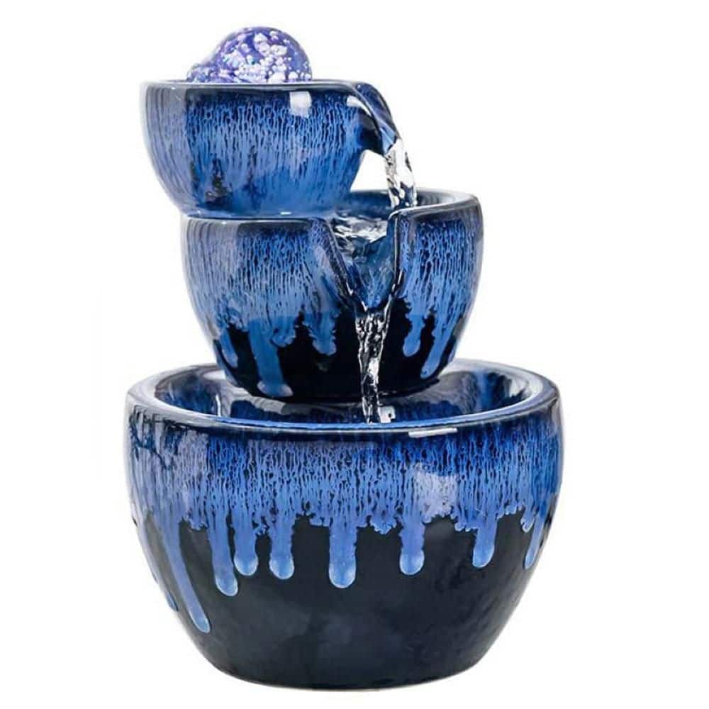 Afoxsos Ceramic Tabletop Fountain with Ball for Indoor Decoration (Blue ...