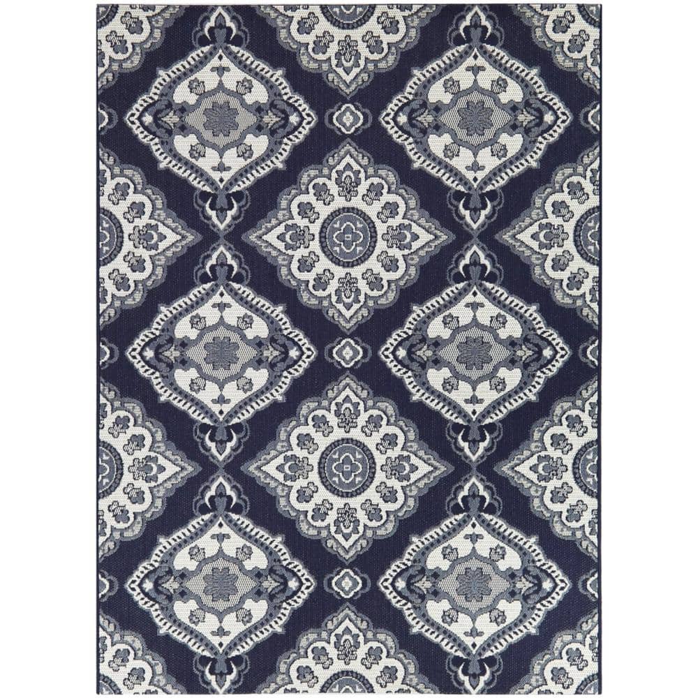 Hampton Bay Oak Hill Navy 8 ft. x 10 ft. Meadllion Indoor/Outdoor Area ...