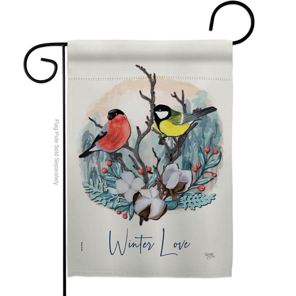 Breeze Decor 13 in. x 18.5 in. Winter Love Birds Garden Flag 2-Sided ...