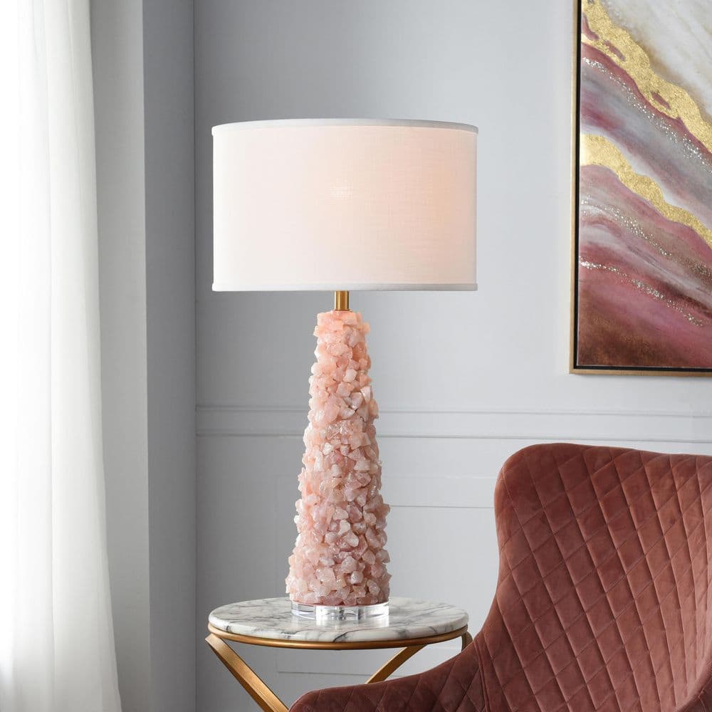 StyleCraft Belinda 34 in. Rose Quartz Table Lamp with White Linen Shade ...