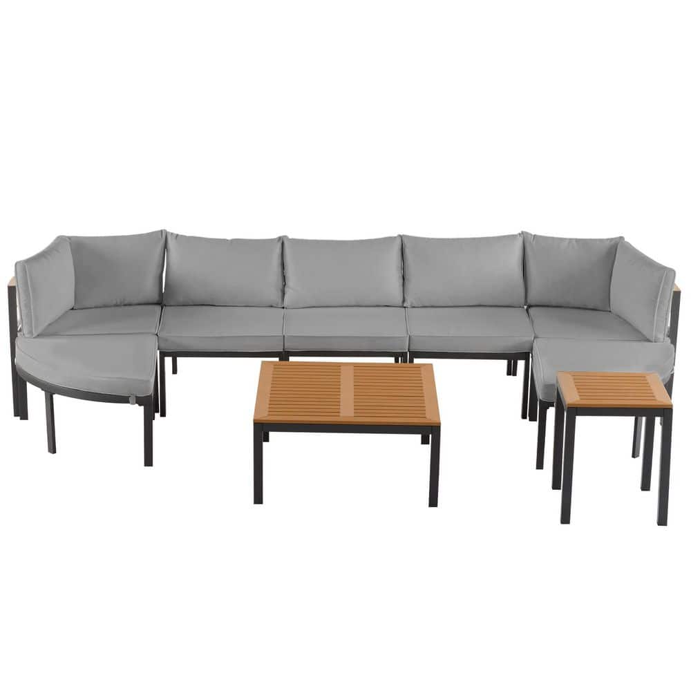 Ama pear Metal Outdoor Sectional Sofa Set with Grey Cushions for 7, All ...