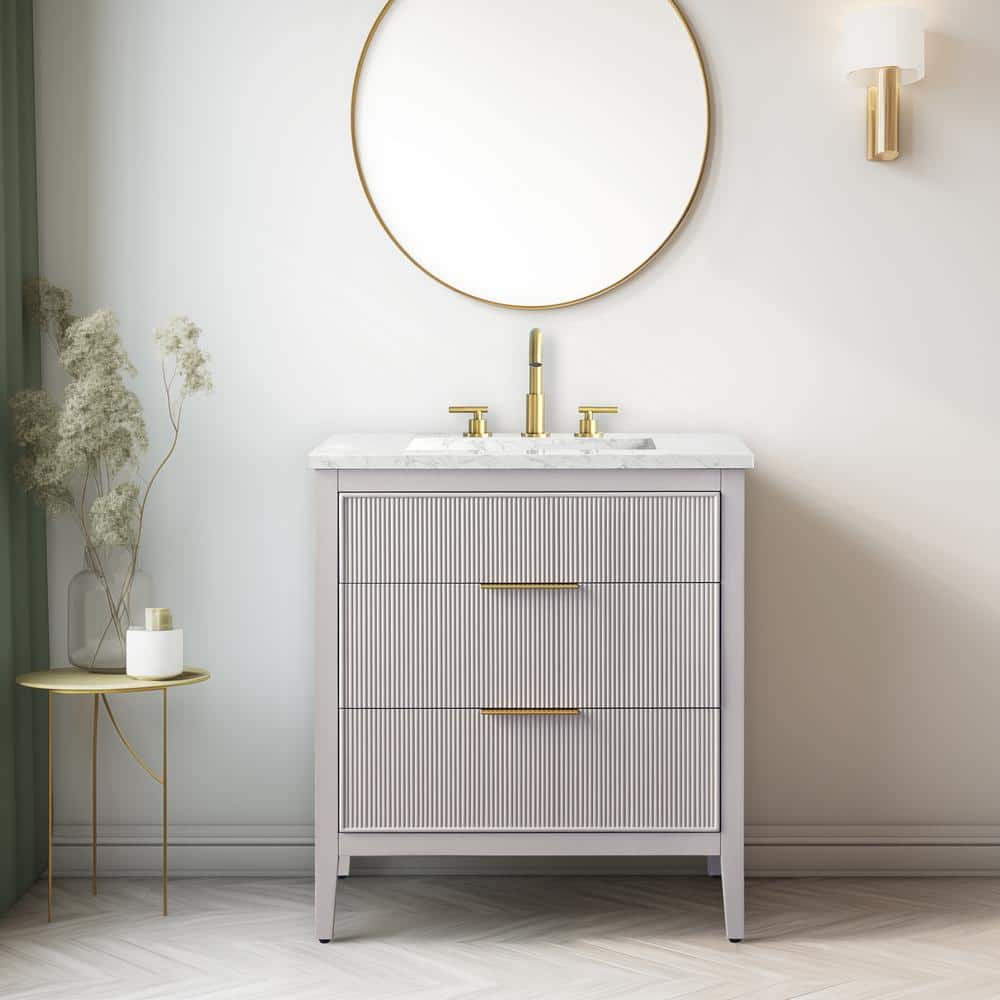 SUDIO Emma 30 in. W Bath Vanity in Taupe with Engineered Stone Top in ...