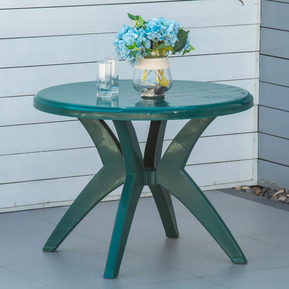 Outsunny Plastic Green Outdoor Bistro Table with Umbrella Hole for ...