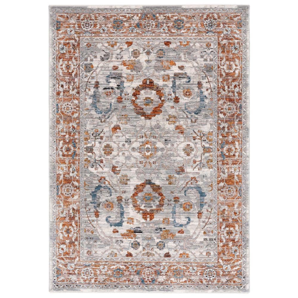 SAFAVIEH Heirloom 4 ft. x 6 ft. Ivory Gray/Rust Ornate Border Area Rug ...