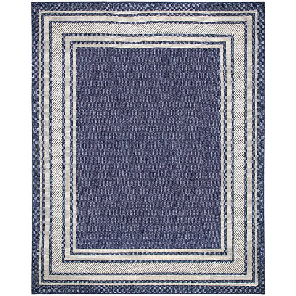 Nourison Horizon Indoor/Outdoor Navy 10 ft. x 14 ft. Bordered ...