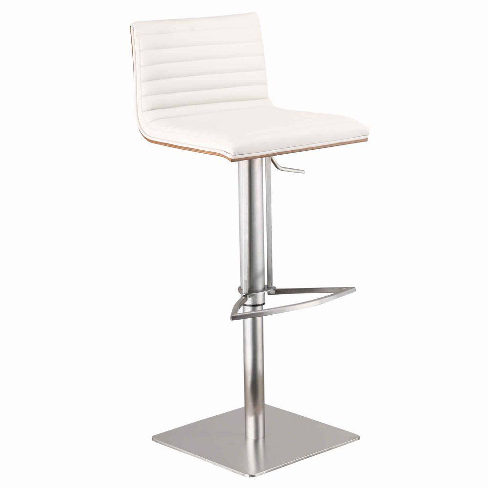 Benjara 32 in. White and Silver Metal Frame Barstool with Faux Leather ...