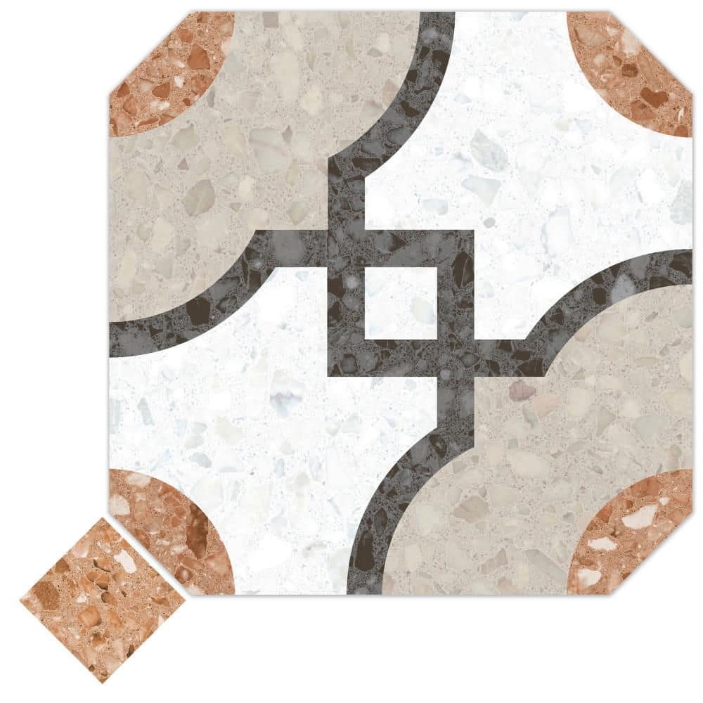 Merola Tile Riviera Octagon Grimaud Multicolor with Taco Rojizo 8 in. x ...