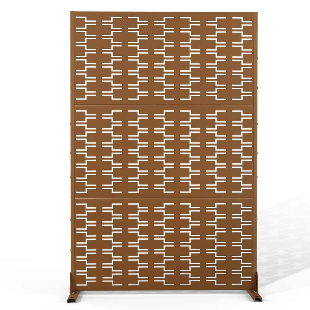 TUYOHW 47 in. W x 71 in. H Brown Metal Privacy Screen for Outdoors ...