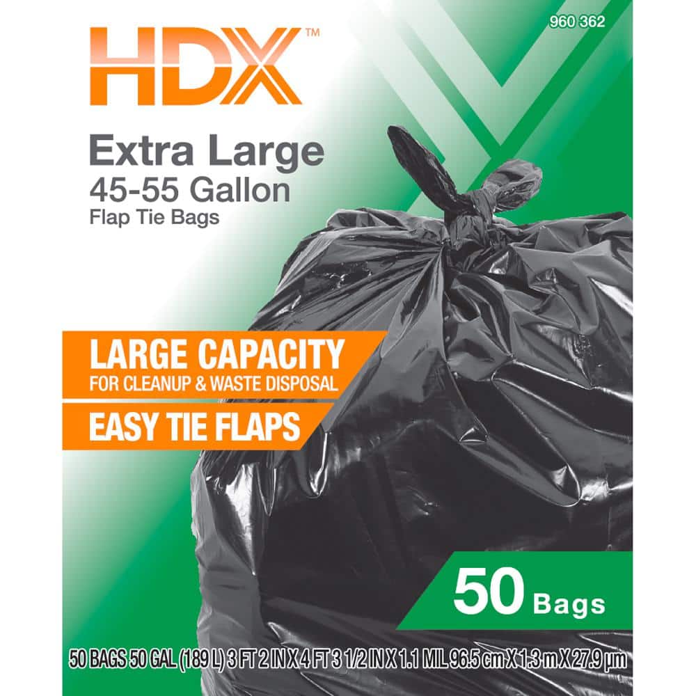 HDX 50 Gallon Black Extra Large Trash Bags with 20% PCR (50-Count ...
