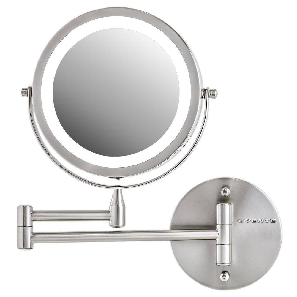 OVENTE Small Round Nickel Brushed Tilting Lighted Casual Mirror (11.6 ...