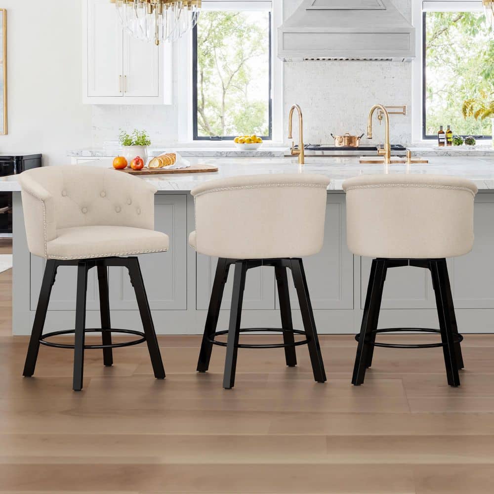 OrangeOne Quin 26 in. Linen Color Fabric High-Back Upholstered Counter ...