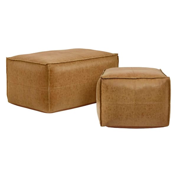Home Decorators Collection Vegan Leather Oversized Sienna Brown Rectangular Pouf Ottoman Bench AXCPFHD 002