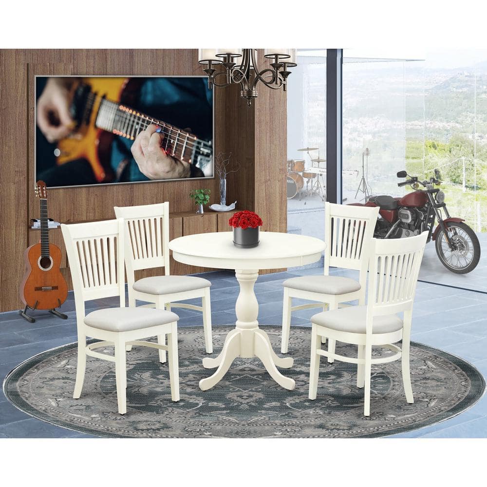 East West Furniture 5-Piece Linen White Finish Solid Wood Top Dining ...