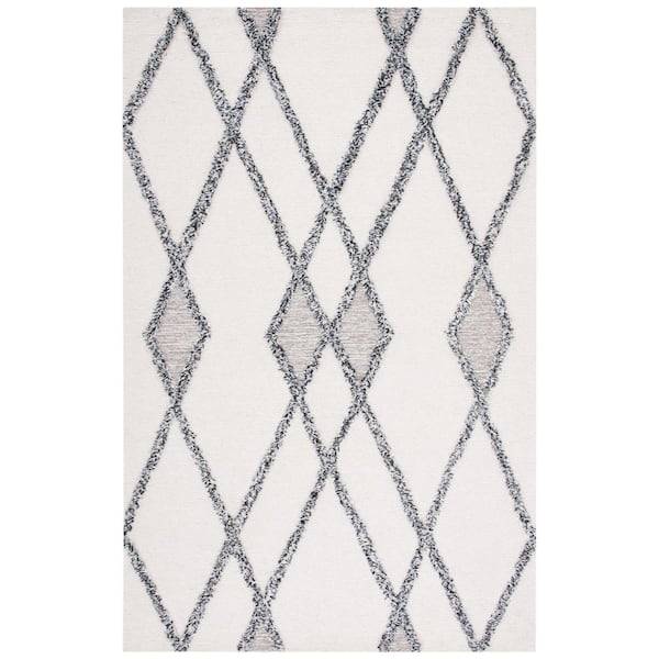 SAFAVIEH Casablanca 5 ft. x 8 ft. Ivory/Black High-Low Diamond Area Rug ...