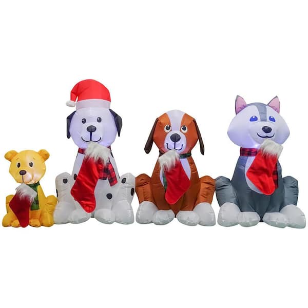Home Accents Holiday 3.74 ft. H x 7.5 ft. W Inflatable Puppy Pals with ...