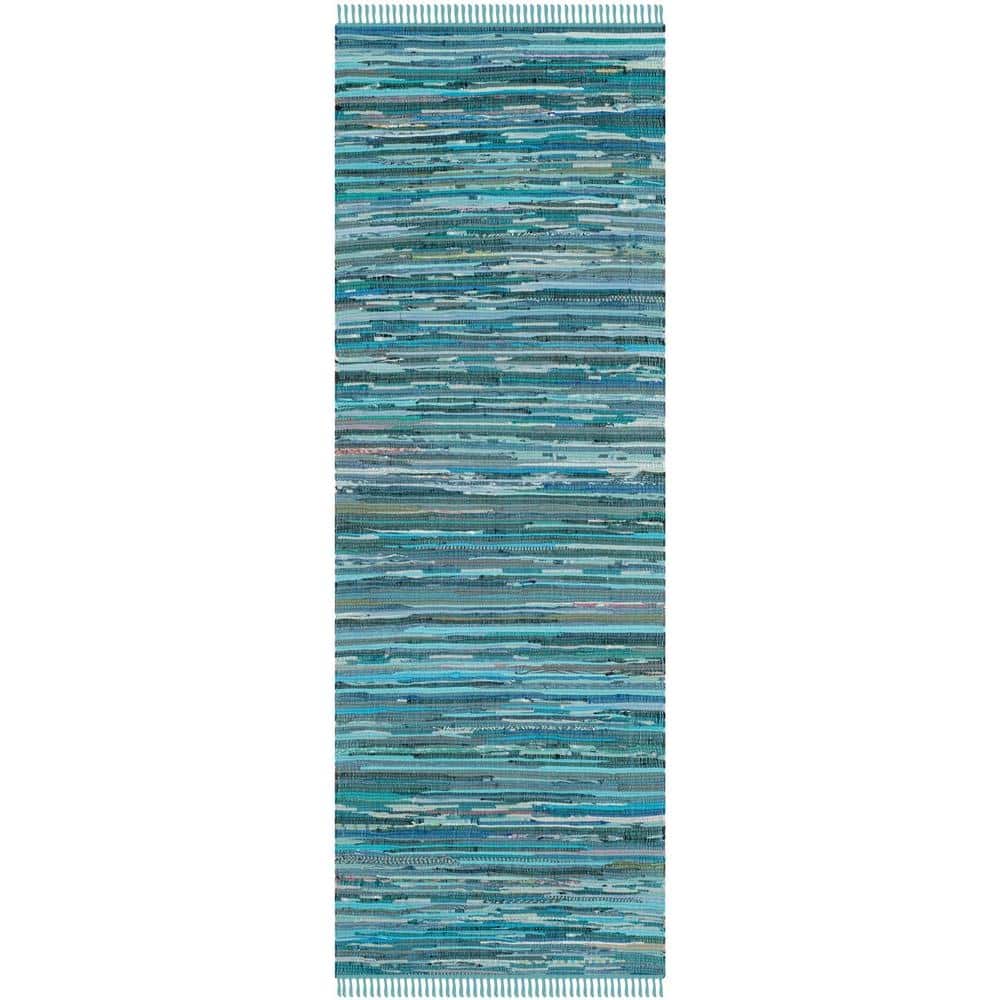 SAFAVIEH Rag Rug Blue/Multi 2 ft. x 14 ft. Striped Runner Rug RAR121B ...