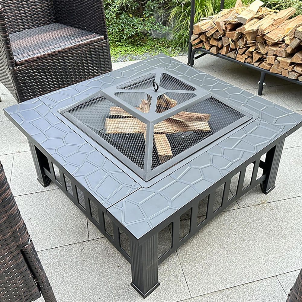 Coporesell 32 in. Square Metal Fire Pit Table CLQSFP01B-1 - The Home Depot