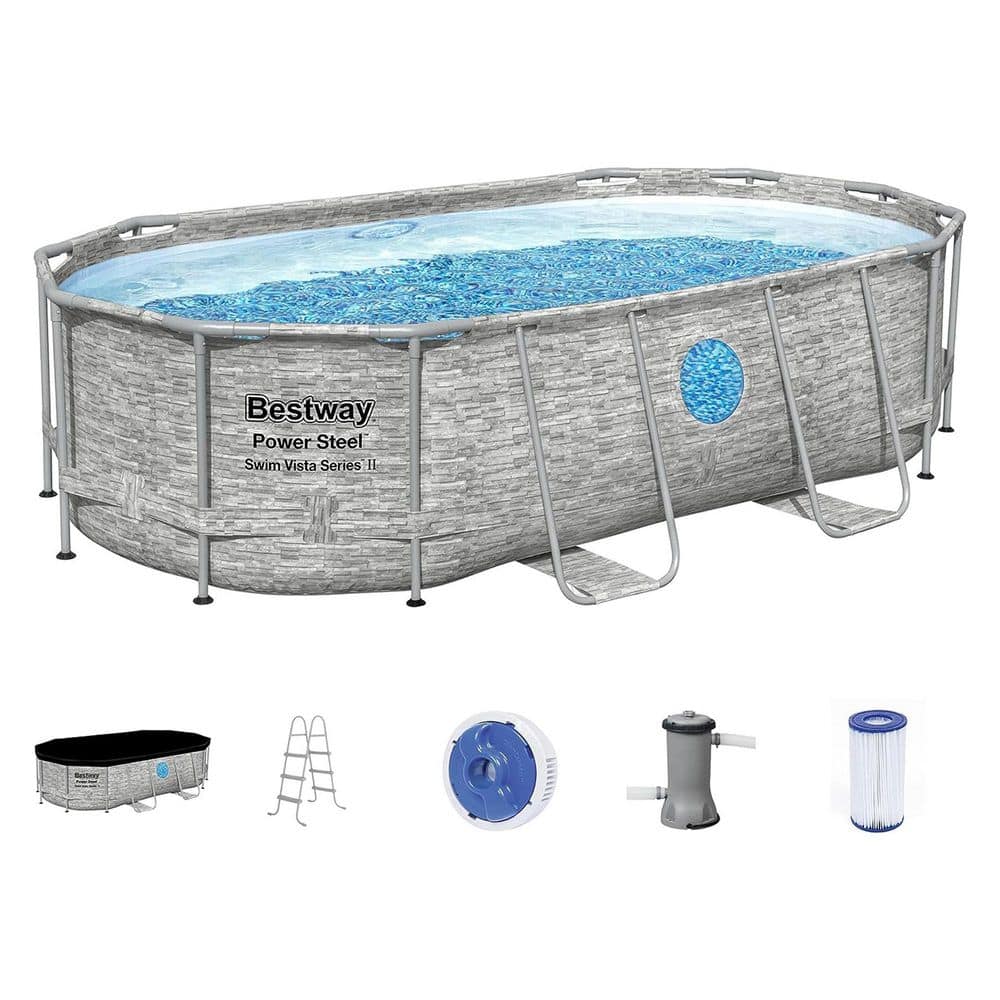 Bestway Swim Vista 14 ft. x 8 ft. 2 in. Oval 39.5 in. Deep Above Ground ...