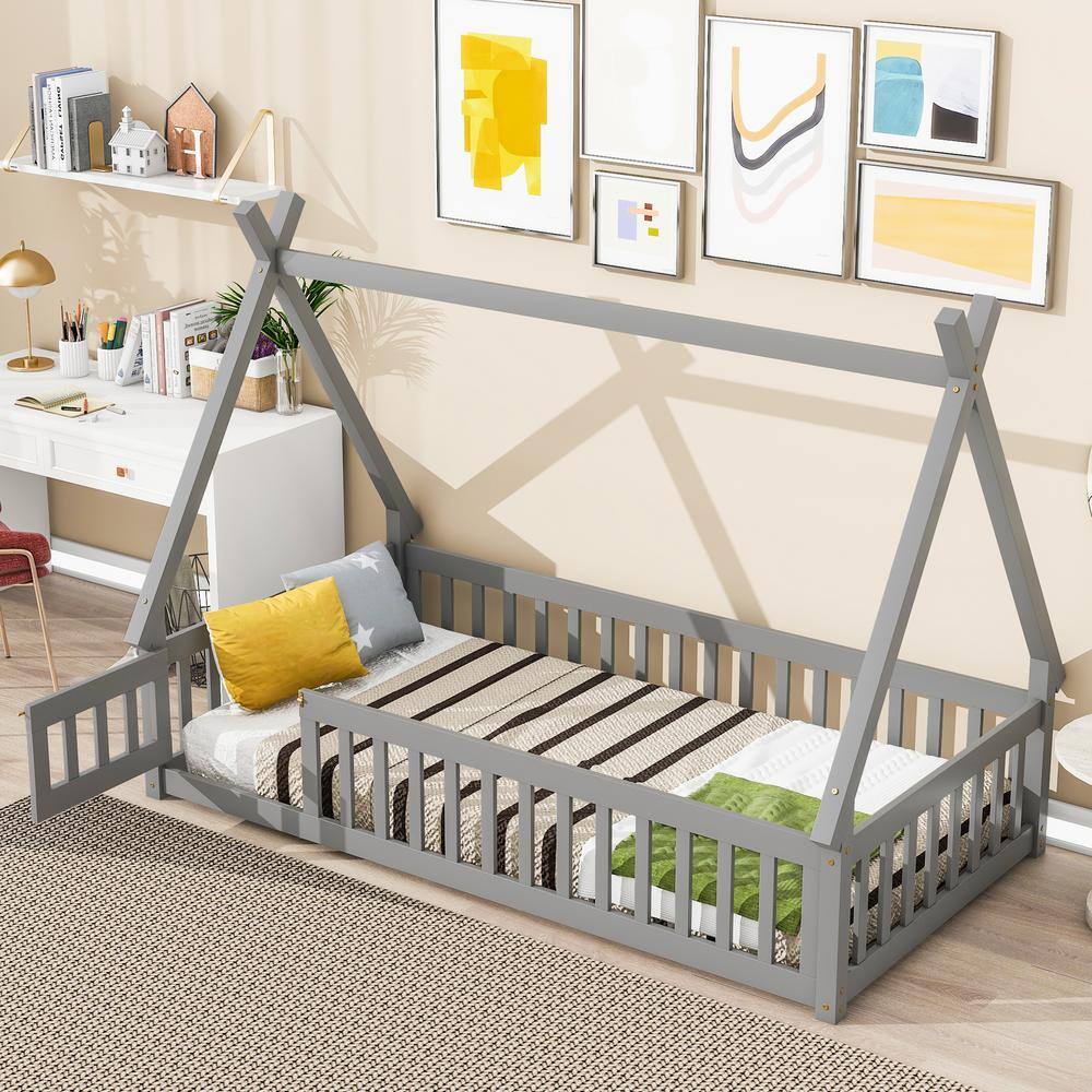 Harper & Bright Designs Tent Style Gray Wood Frame Twin Size Platform ...