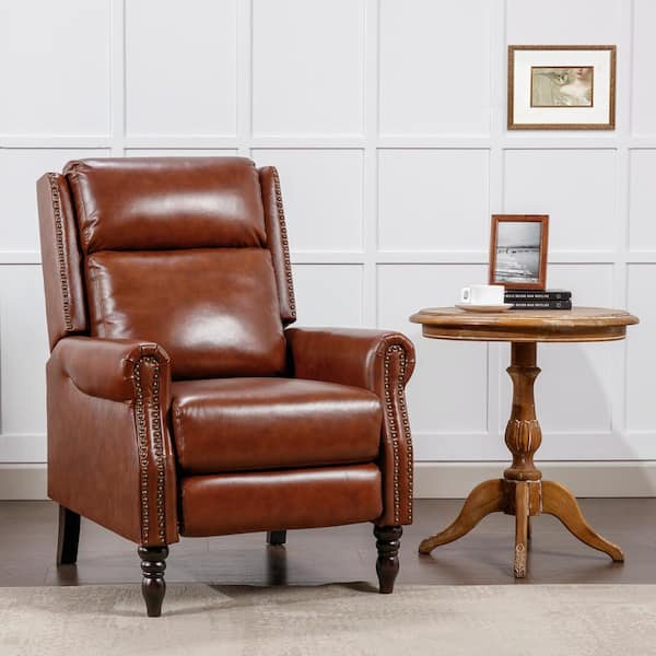 OrangeOne 30 in. Red Brown Modern Genuine Leather Recliner Nailhead ...