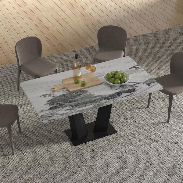 Lesly Modern Rectangle Jade White Patek Philippe Stone Top55.12in Stainless Black Titanium ...