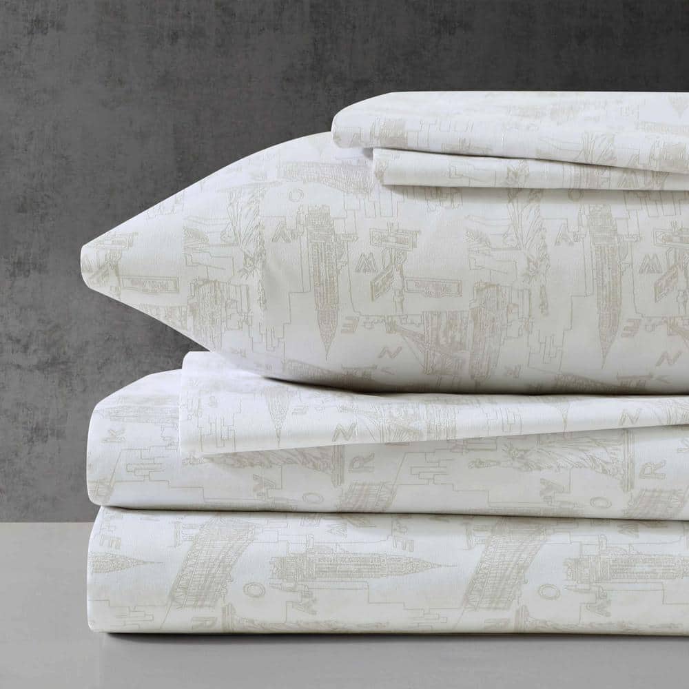 KENNETH COLE NEW YORK NYC Landmarks 4-Piece Linen/White Microfiber Twin ...