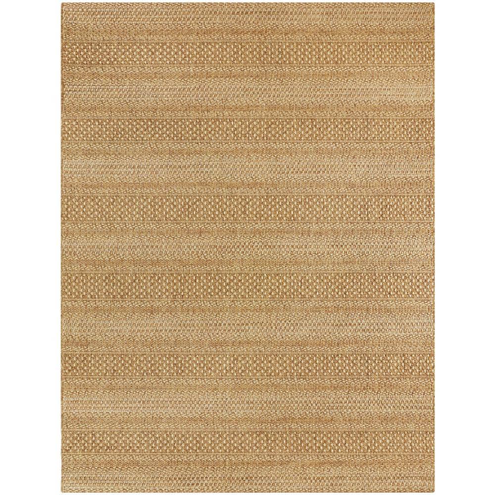 Hampton Bay Natural Tan 9 ft. x 12 ft. Striped Indoor/Outdoor Area Rug ...