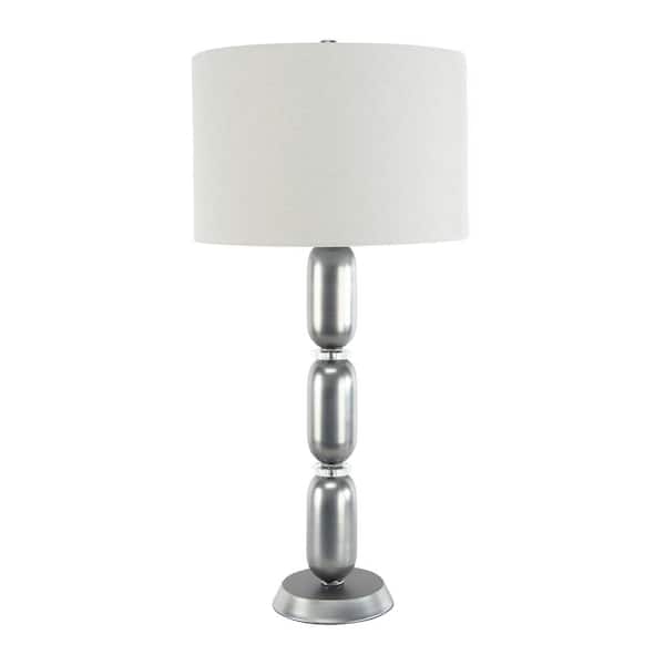 Storied Home 32.75 in. Silver Metal and Glass Table Lamp with Linen ...