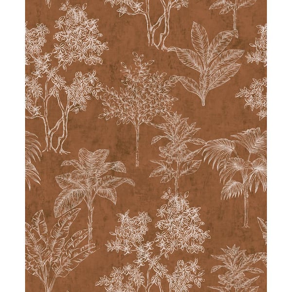 Zen Collection Orange/Brown Floating Foliage Metallic Sheen Finish Non ...