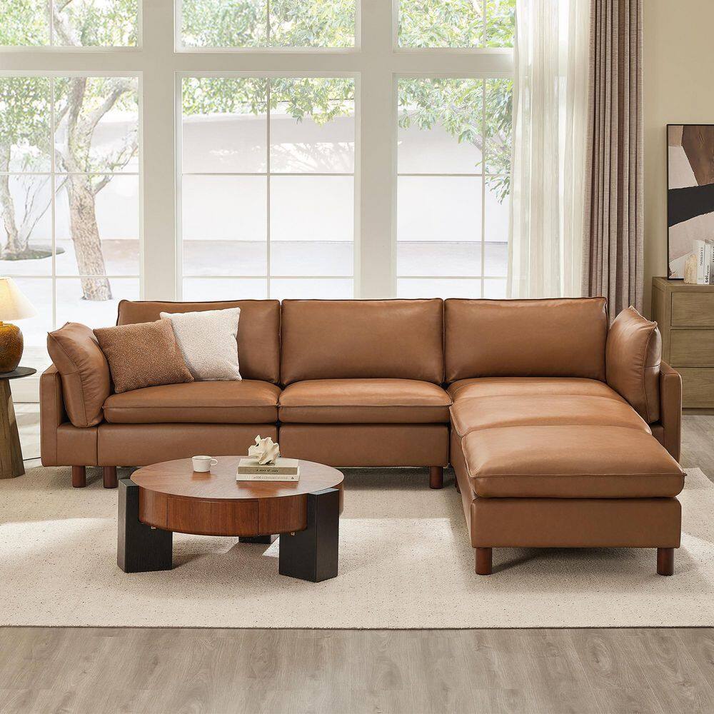 Spruce & Spring Xavier 126.8 in. 5-Piece Leather Modern Modular ...