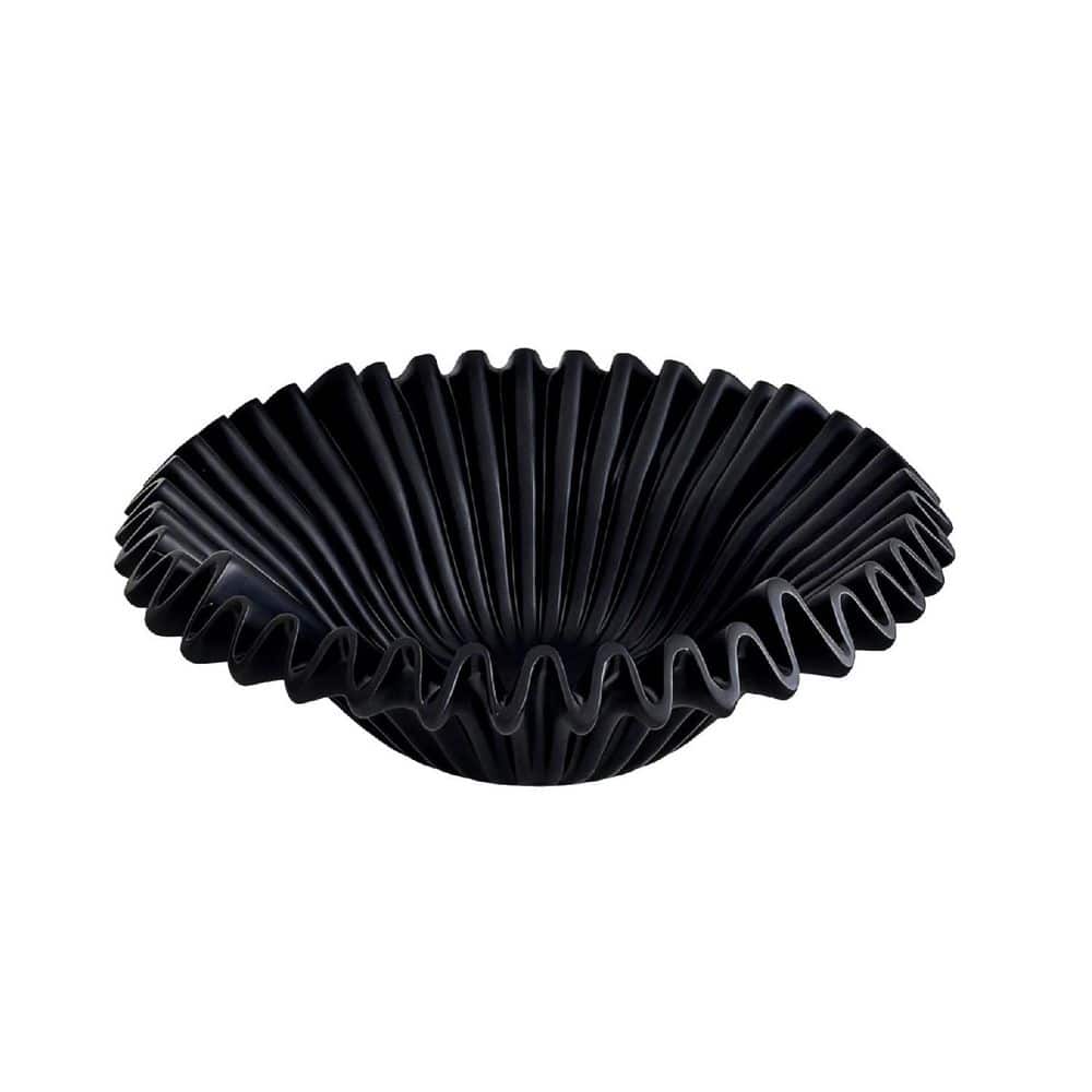 Black Ceramic 10 in. Minimalist Ruffle Centerpiece Decorative Bowl ...