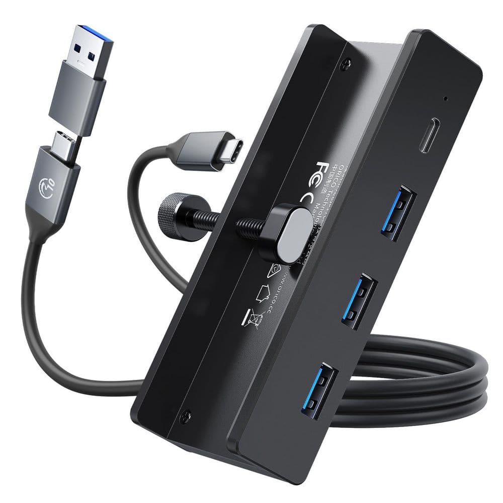 Lukyamzn Clamp USB Hub 3.0 with Extra Power Supply Port Aluminum 4-Port ...