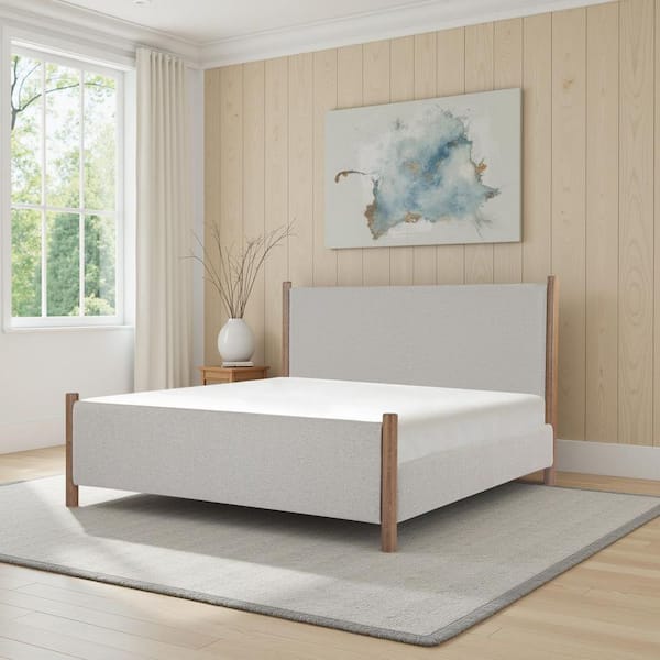 NADAAL STUDIOS Mirelda Beige Wood Frame Upholstered King Platform Bed ...